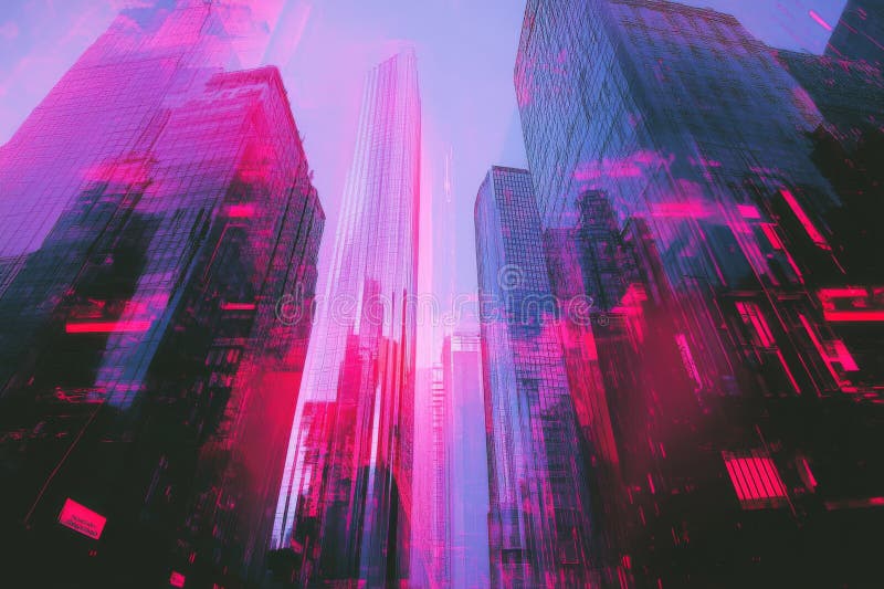Creative Double Exposure Image of a Synthwave Skyscraper Stock ...