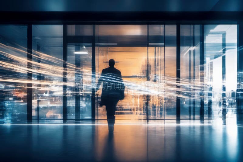 Double Exposure, Fast Motion Silhouettes in Office, AI Generated Stock ...