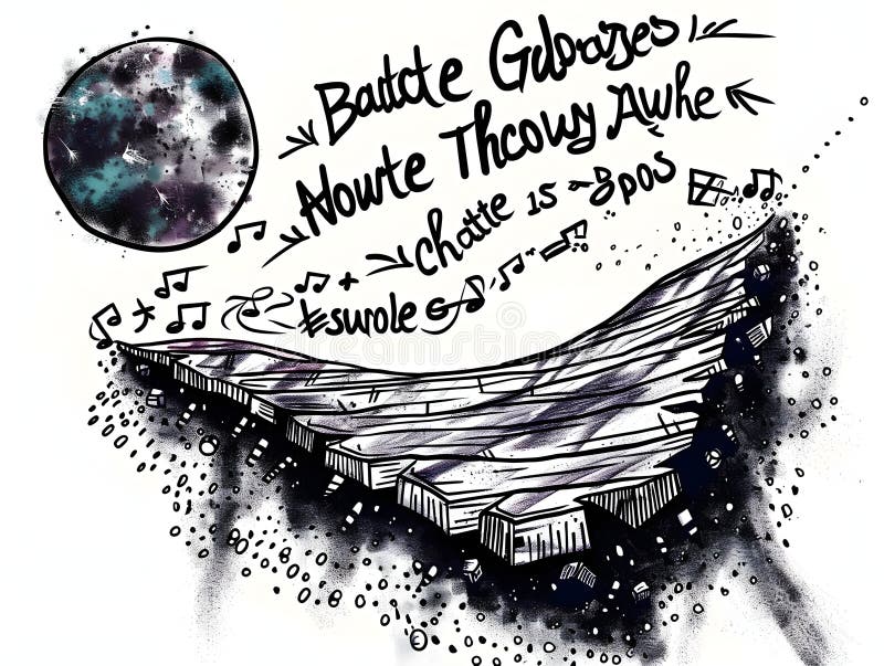 Creative Drawing of Abstract Landscape with Text Stock Illustration ...