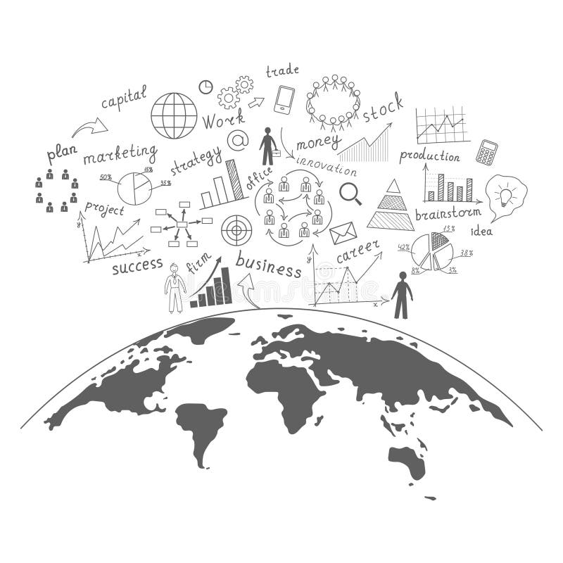 Creative Drawing Chart and Graphs Business Plan Idea on Globe, Business ...