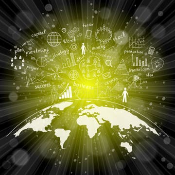 Creative Drawing Chart and Graphs Business Plan Idea on Globe, Business ...