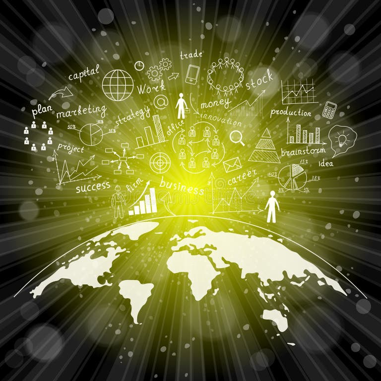 Creative Drawing Chart and Graphs Business Plan Idea on Globe, Business ...