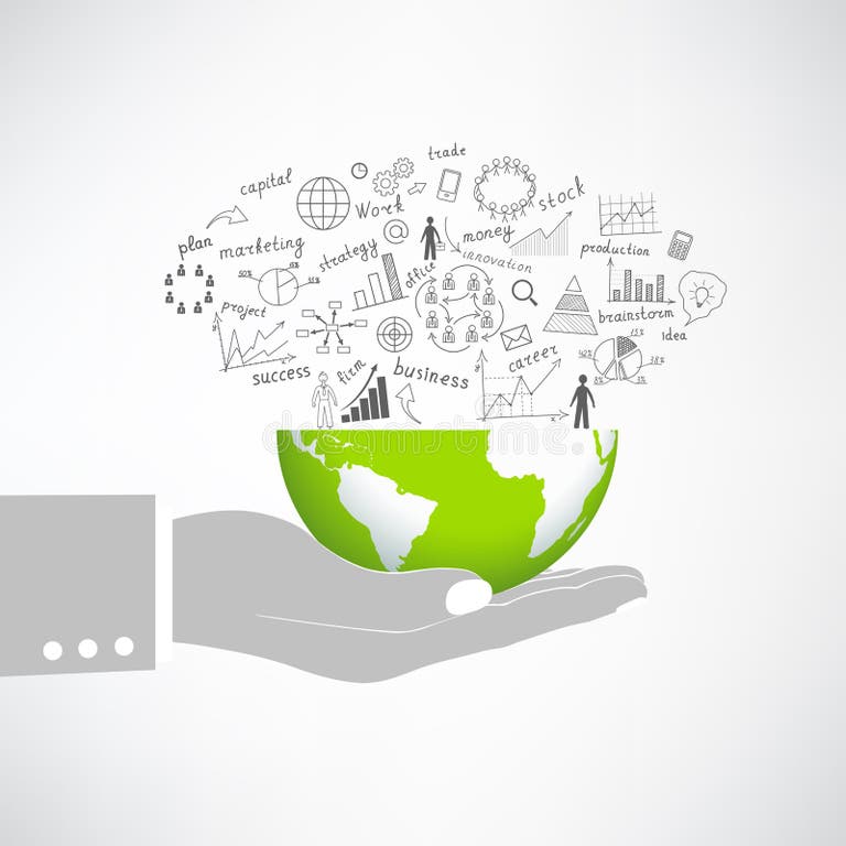 Creative Drawing Chart and Graphs Business Plan Idea on Globe, Business ...