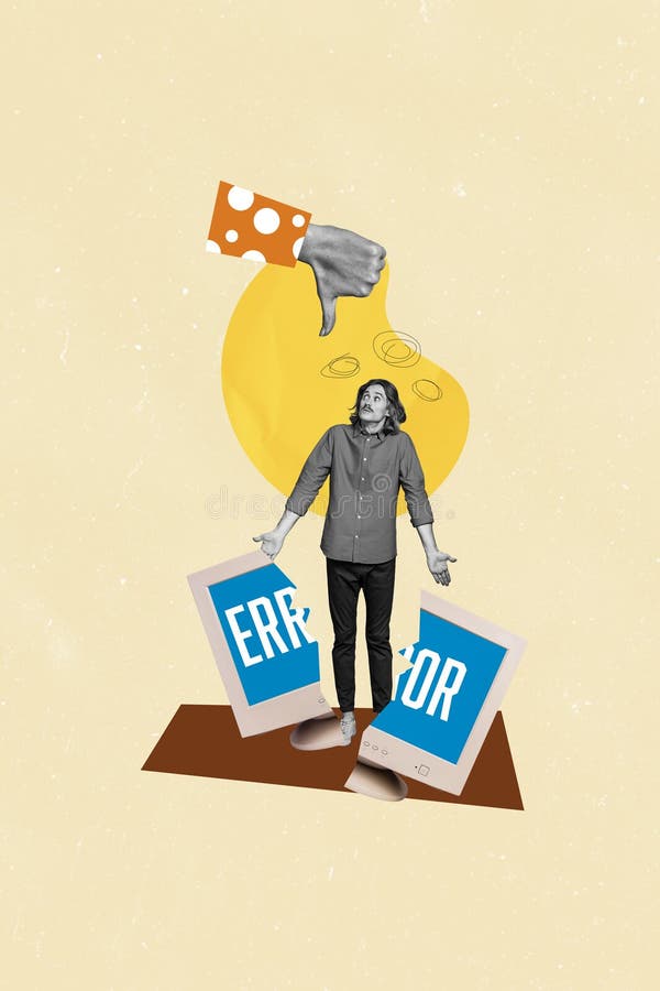 Creative Drawing Collage Picture of Confused Man Freelancer Error ...