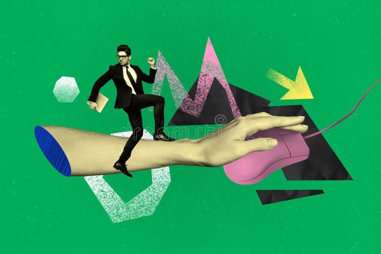 Creative Drawing Collage Picture of Hand Click Mouse Computer Workplace ...