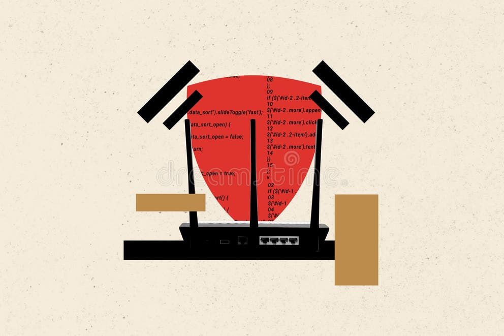 Creative Drawing Collage Picture of Router Wifi Internet Broadband Red ...