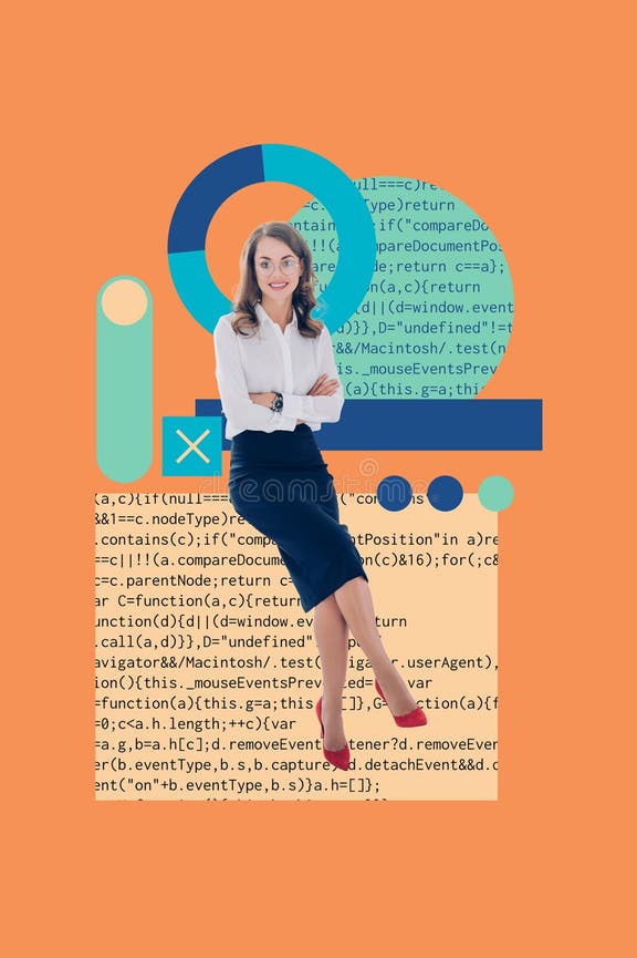 Creative Drawing Collage Picture of Worker Woman Programmer Data ...