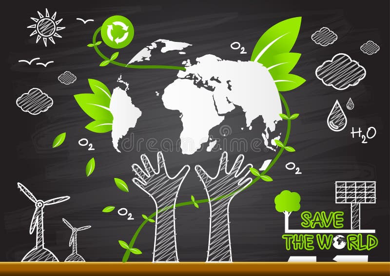 Creative Drawing. Green World Map Global Ecological Concepts Stock ...
