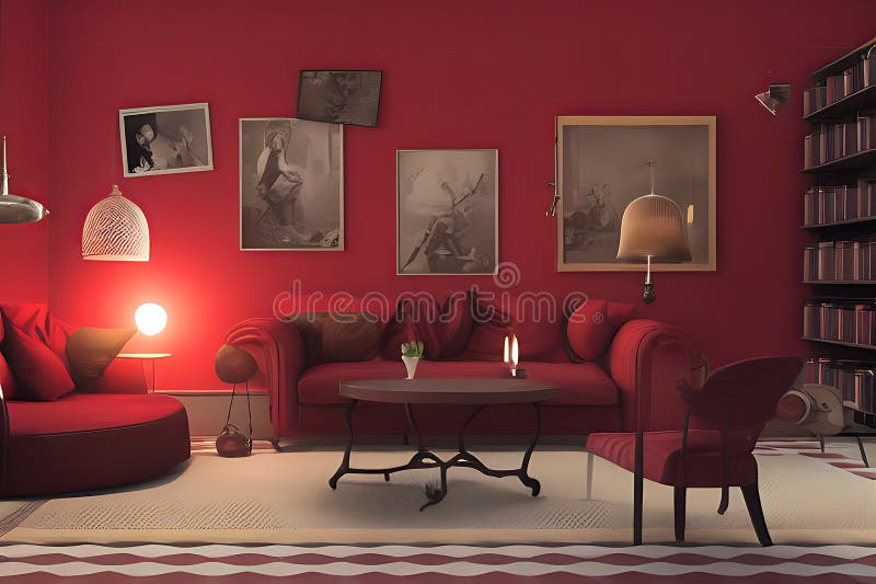 Creative Drawing Room, Wall Paint Color Brown Red with Sofa Stock ...