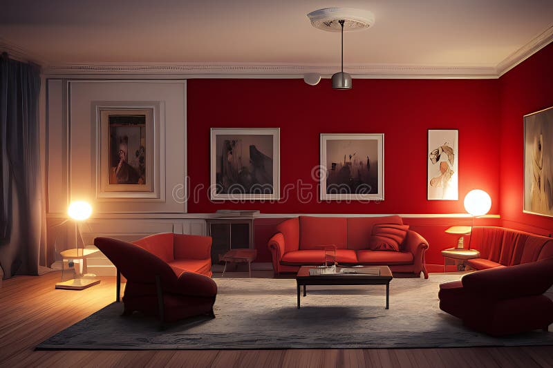 Creative Drawing Room, Wall Paint Color Brown Red with Sofa Stock ...