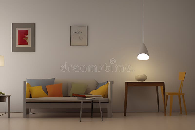 Creative Drawing Room, Wall Paint Color Brown Red with Sofa Stock ...