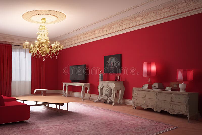 Creative Drawing Room, Wall Paint Color Brown Red with Sofa Stock ...