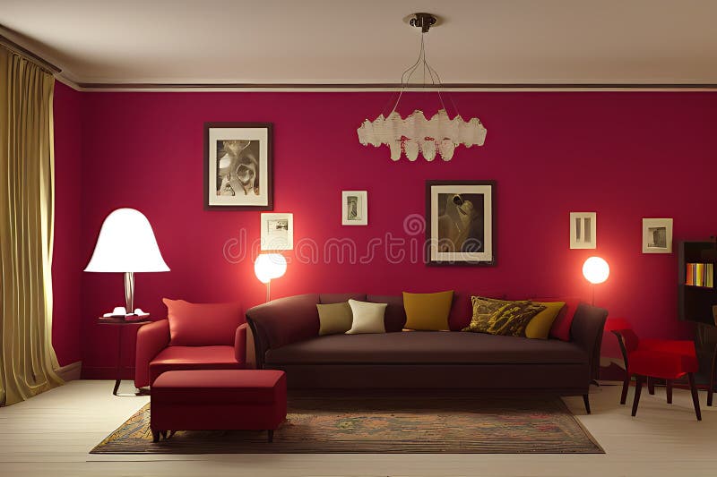 Creative Drawing Room, Wall Paint Color Brown Red with Sofa Stock ...