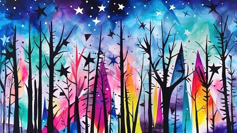 Creative Dreamy Magical Forest Stock Illustration - Illustration of ...