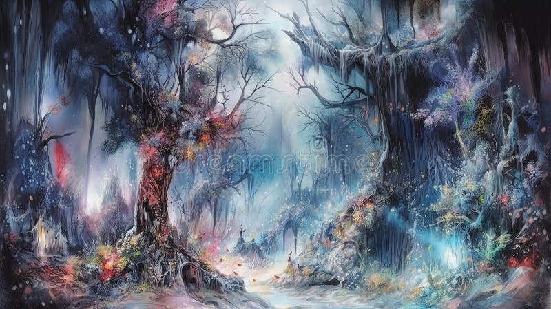 Creative Dreamy Magical Forest Stock Illustration - Illustration of ...