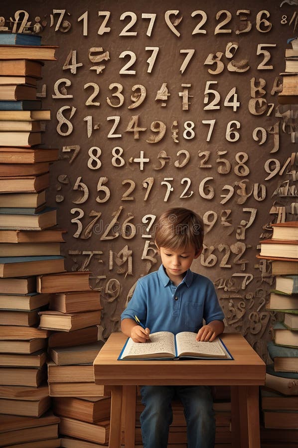 Math Genius Font Design Boy with Numbers Educational Concept Creative ...