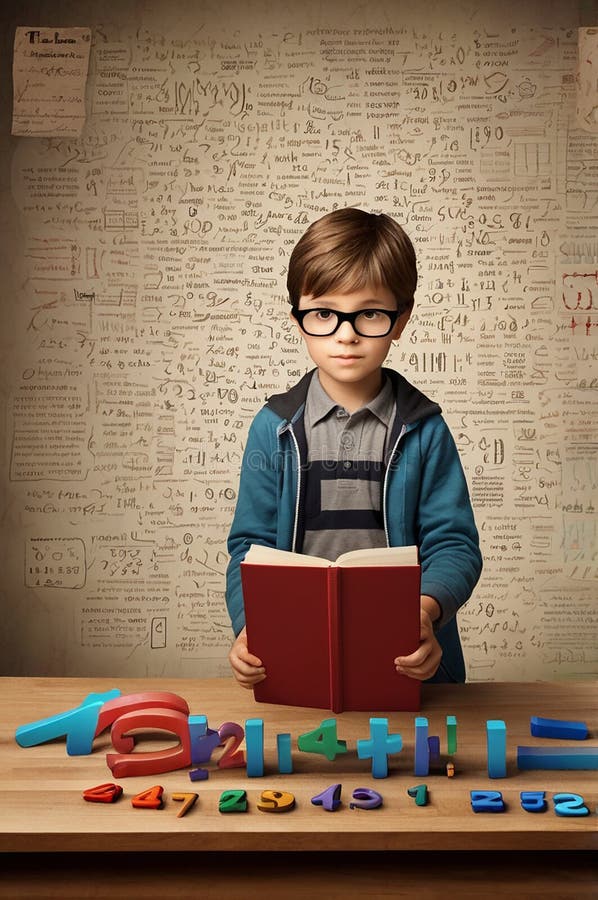 Math Genius Font Design Boy with Numbers Educational Concept Creative ...