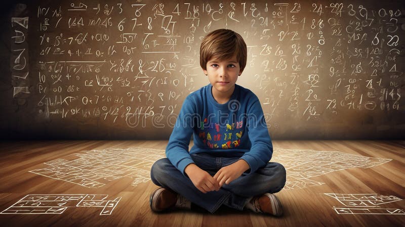 Math Genius Font Design Boy with Numbers Educational Concept Creative ...