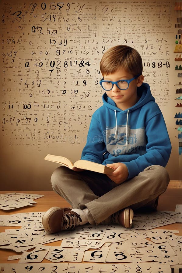 Math Genius Font Design Boy with Numbers Educational Concept Creative ...