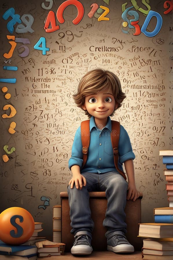Math Genius Font Design Boy with Numbers Educational Concept Creative ...