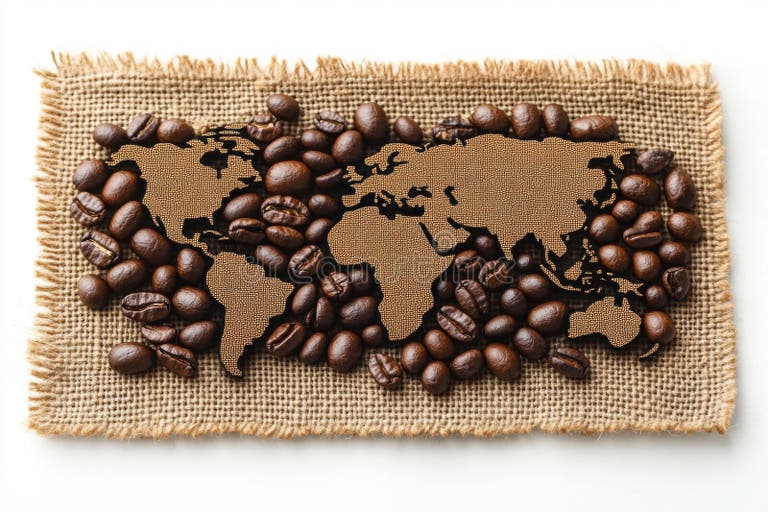Creative Earth Map Design Using Coffee Beans on Burlap Texture for ...