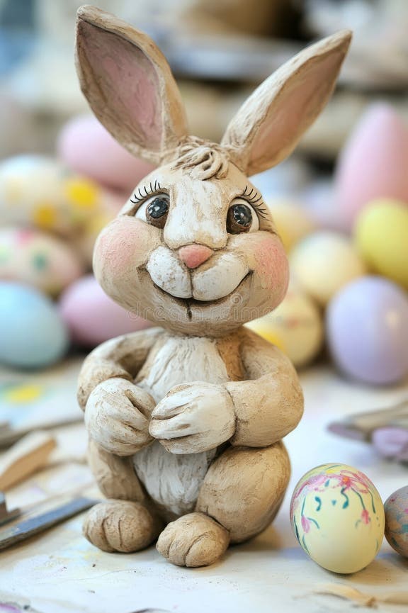 A Creative Easter Bunny Sculpted from Clay, Surrounded by an Array of ...