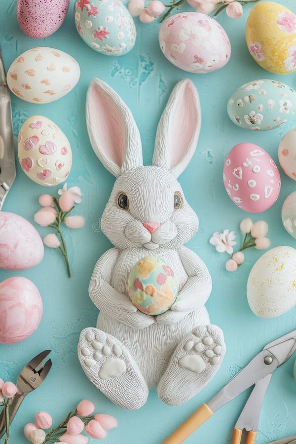 A Creative Easter Bunny Sculpted from Clay, Surrounded by an Array of ...