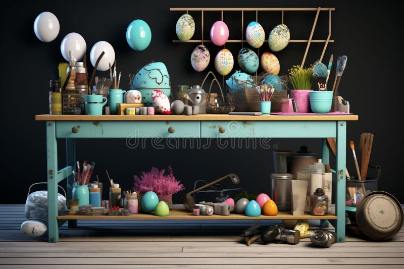 Creative Easter Craft Station with Supplies for Stock Illustration ...