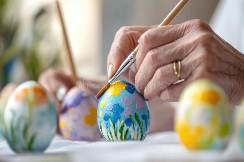 Creative Easter Egg Painting: Hands Adding Vibrant Colors To Eggs with ...