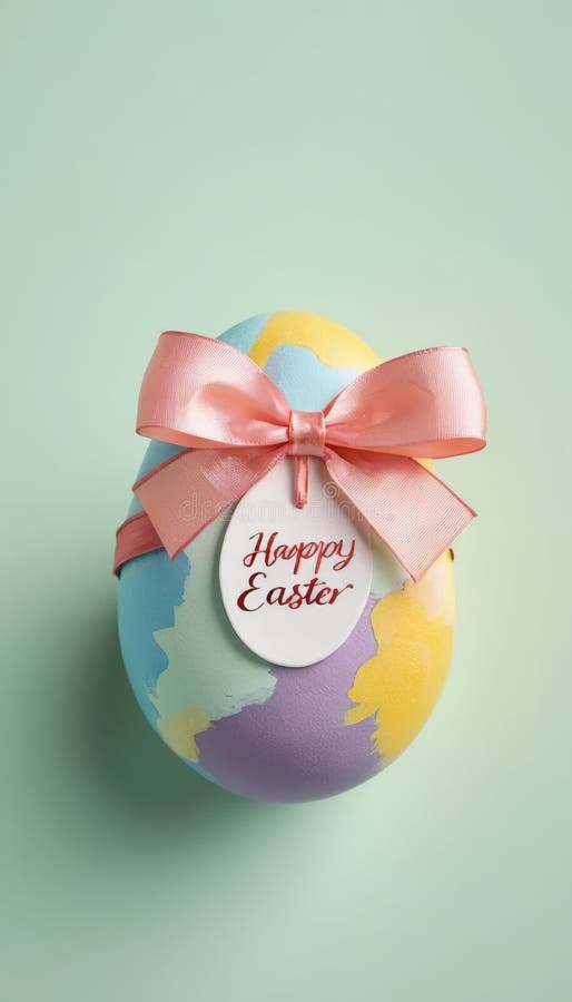 A Creative Easter Egg Wrapped with a Pink Ribbon and Label Reading Happy Easter, Set Against a ...