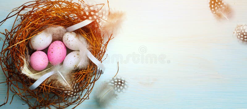 Art Creative Easter Flat Lay Design with Easter Eggs and Decoration ...