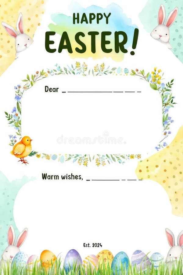 Creative Easter Greeting Template Featuring Bunnies and Colorful Eggs ...