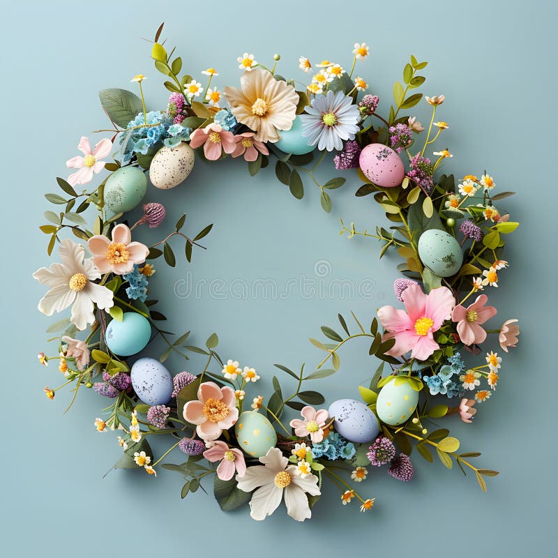 Creative Easter Layout Made of Colorful Painted Eggs and Flowers on ...