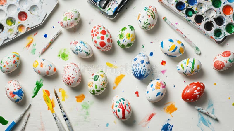 Creative Easter Scene with Painted Eggs and Art Supplies, Joyful and ...