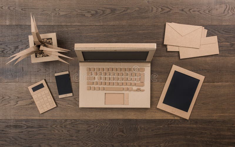 Handmade cardboard laptop stock image. Image of desk - 98421871