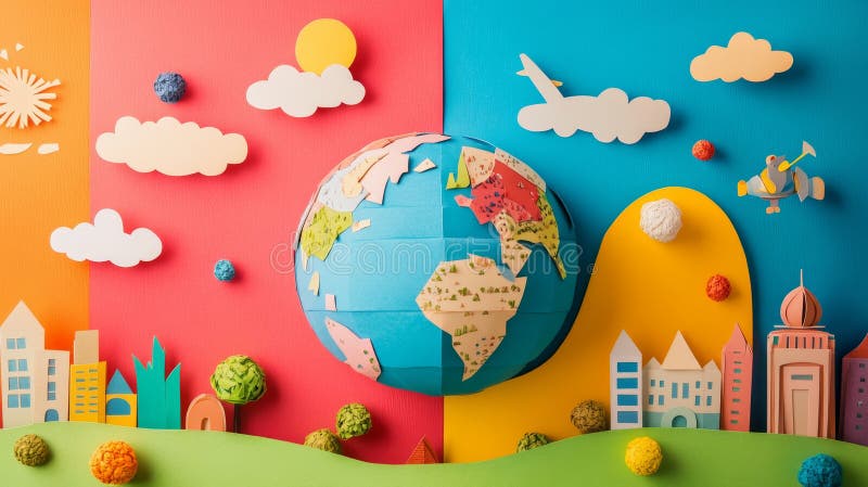 Creative Eco Friendly Collage Art Project Featuring a Colorful Globe ...