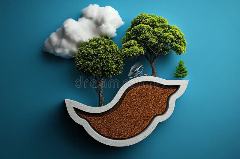 Creative Eco-friendly Concept with 3D Trees, Cloud, and Greenery Over a ...