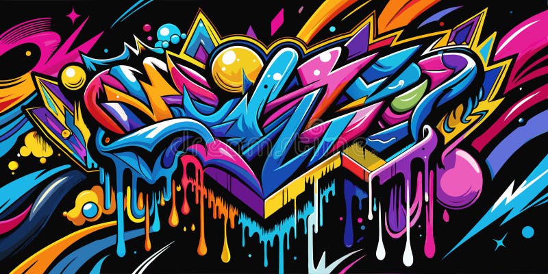 Creative and Edgy Graffiti with Multicolored Paint Drips on Black Stock ...