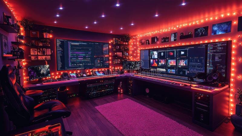 Professional Video Editing Studio Setup Multiple Monitors Lighting ...