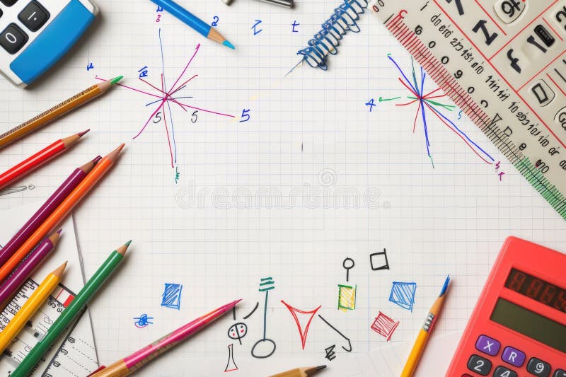 Creative Education Background with Colorful Stationery and Math ...
