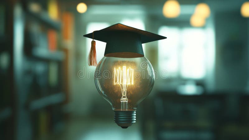 Creative Education Concept with a Glowing Light Bulb and Cap Stock ...