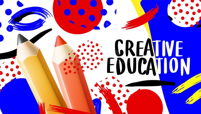 Creative Education. School Pencils and Abstract Surrounded Geometric Shapes, Vector Illustration ...