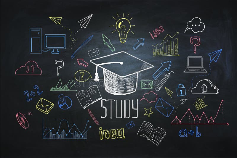 Creative Education Sketch on Chalkboard Wall Backdrop. Freehand Drawing ...