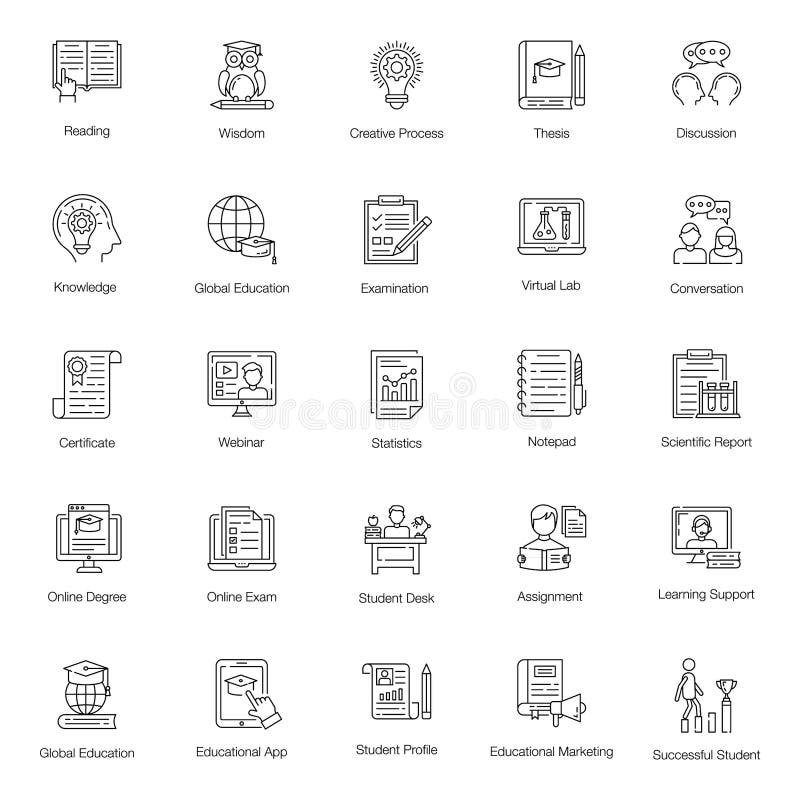 Learning and Education Line Icons Pack Stock Vector - Illustration of ...