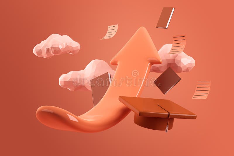 Creative Educational Banner with Mortarboard and Red Arrow on Red ...