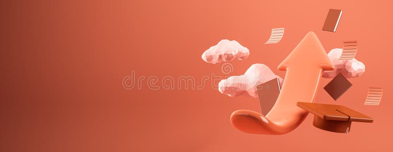 Creative Educational Banner with Mortarboard and Red Arrow on Red ...