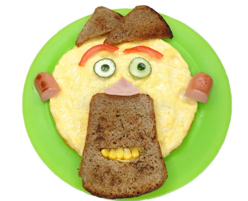 Creative Egg Breakfast for Child Face Form Stock Photo - Image of leaf ...