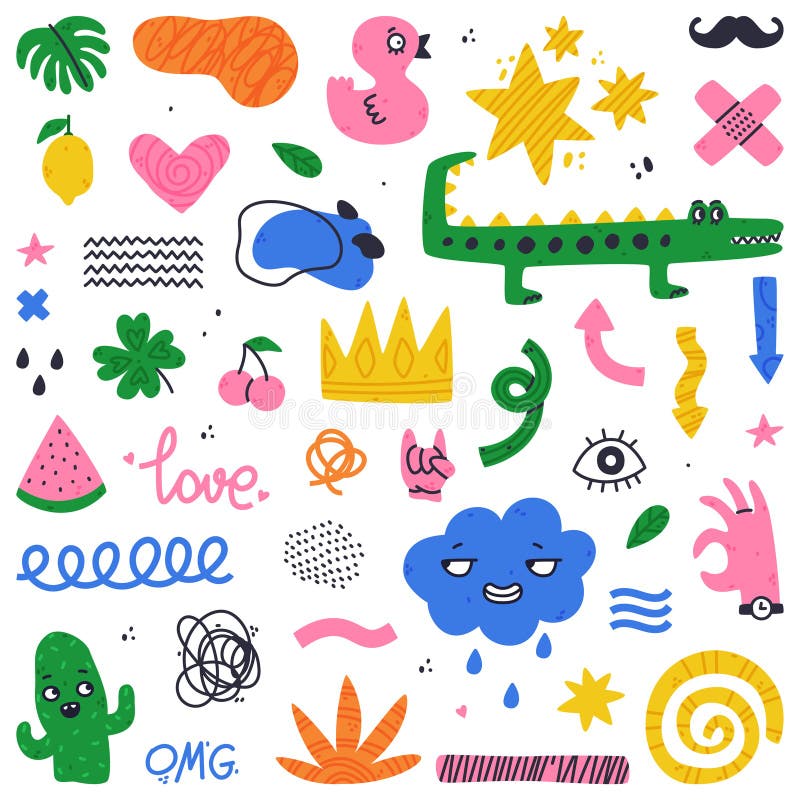 Creative Elements and Doodle Colorful Shapes and Forms Vector Set Stock ...