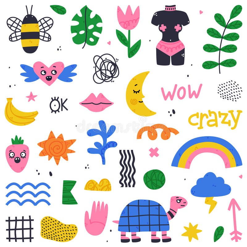 Creative Elements and Doodle Colorful Shapes and Forms Vector Set Stock ...