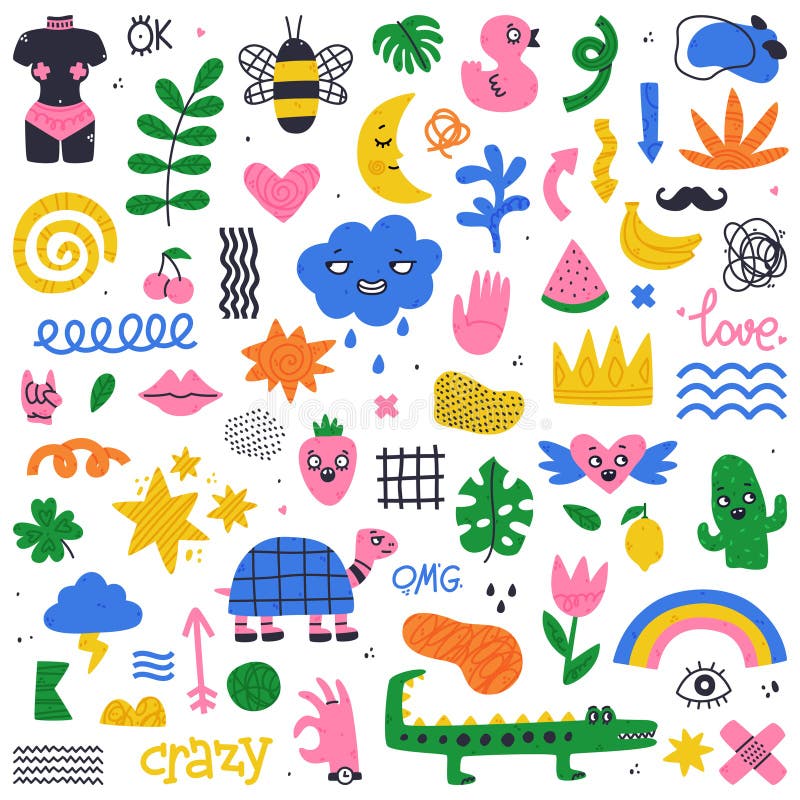 Creative Elements and Doodle Colorful Shapes and Forms Vector Set Stock ...
